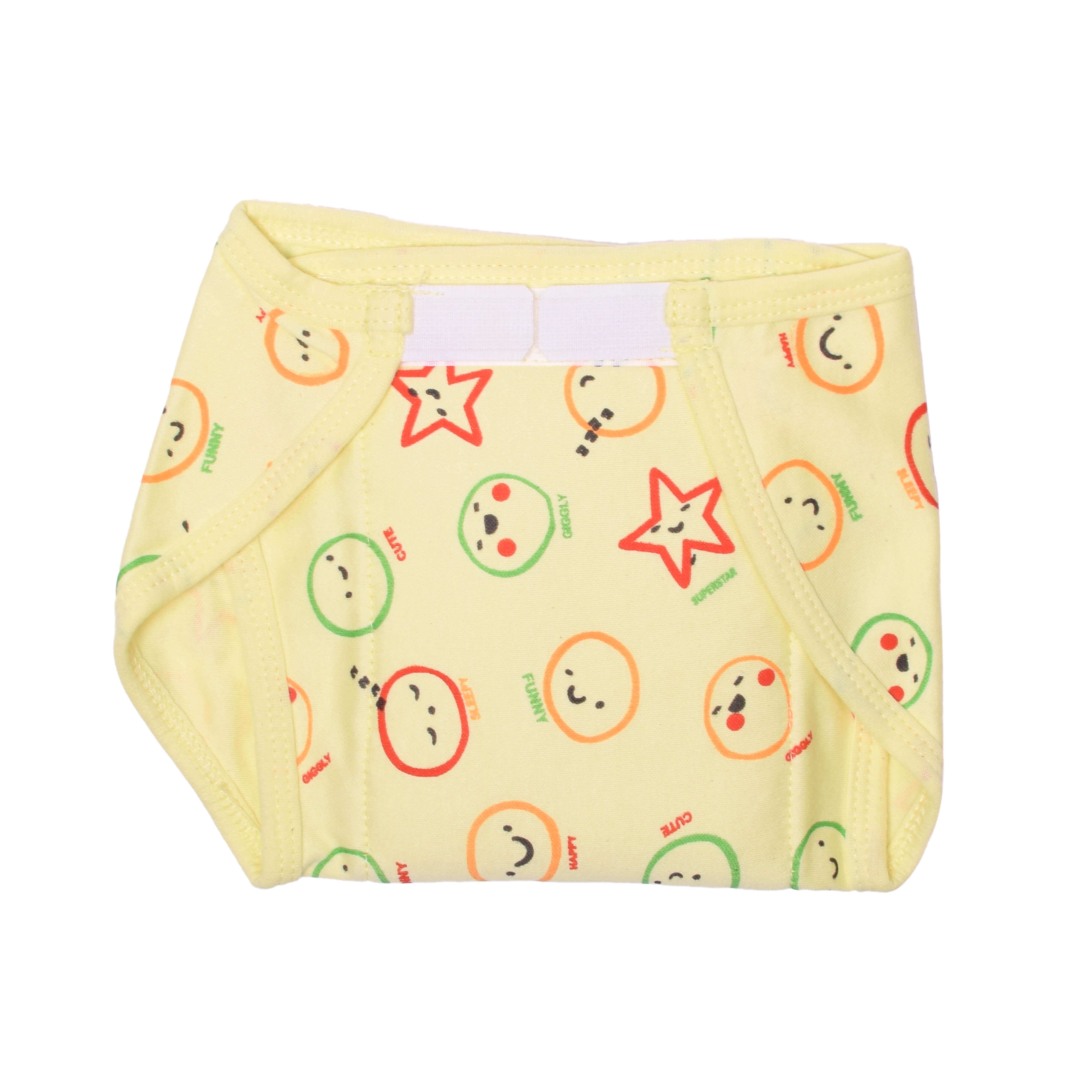 COZYCARE Washable Diapers Hosiery Velcro Emoji Print Blue, Yellow & Pi